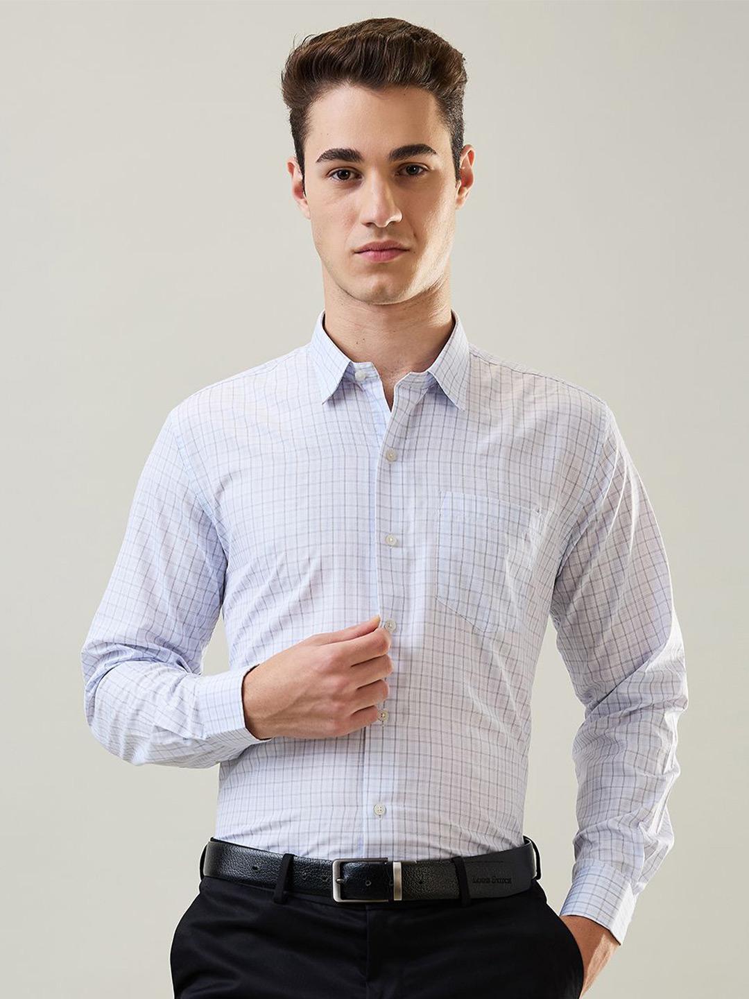 Buy TIM PARIS Grid Tattersall Checked Spread Collar Pure Cotton Formal ...