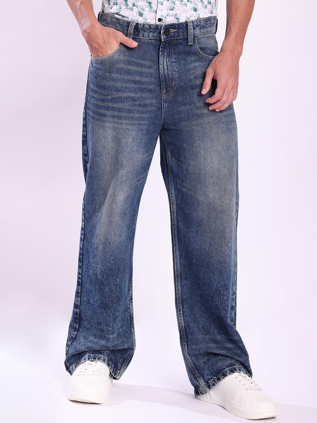 Buy Bene Kleed Men Wide Leg High Rise Light Fade Jeans - Jeans for Men ...