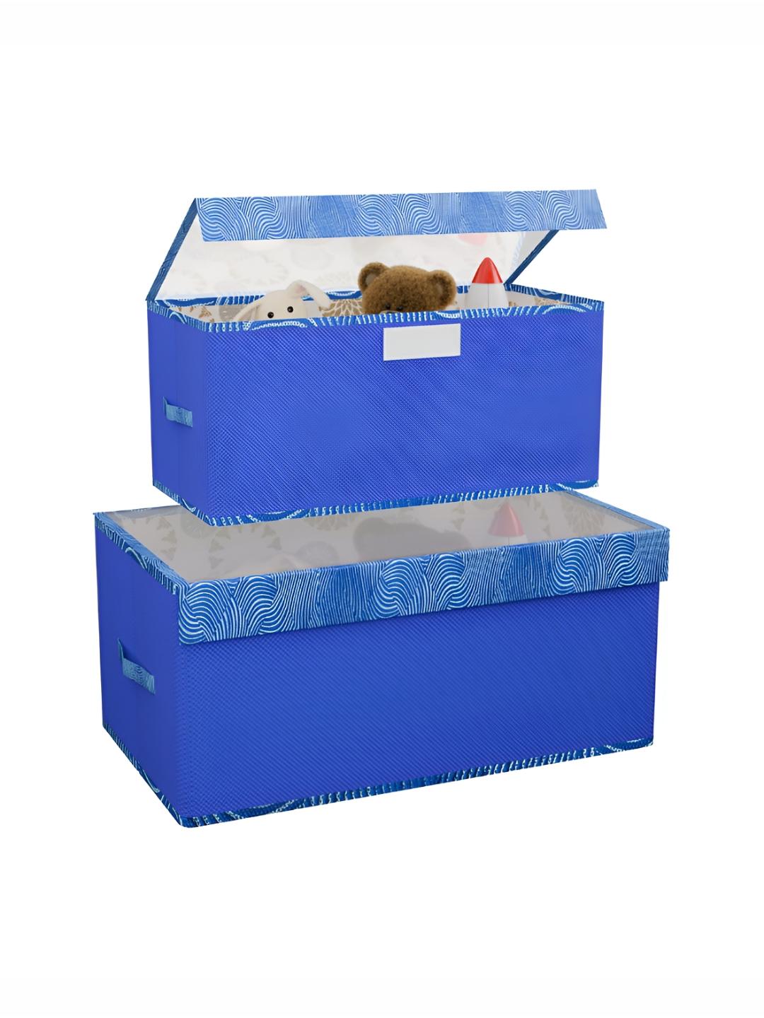 Buy Aura Set Of 2 Blue Foldable Storage Box With Transparent Lid Dress ...
