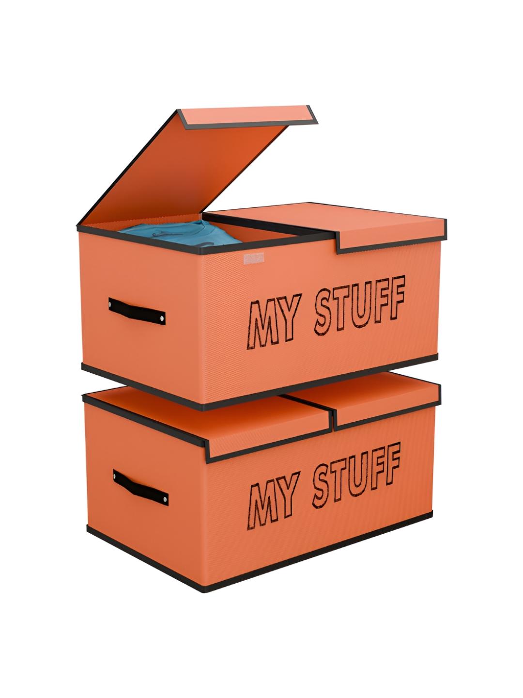 Buy Aura Set Of 2 Orange Storage Box For Wardrobe With Lid 2 Partition ...
