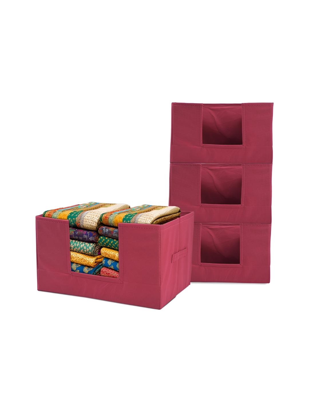 Buy Aura Set Of 4 Maroon Cloth Organizer Wardrobe Drawer Storage Box ...