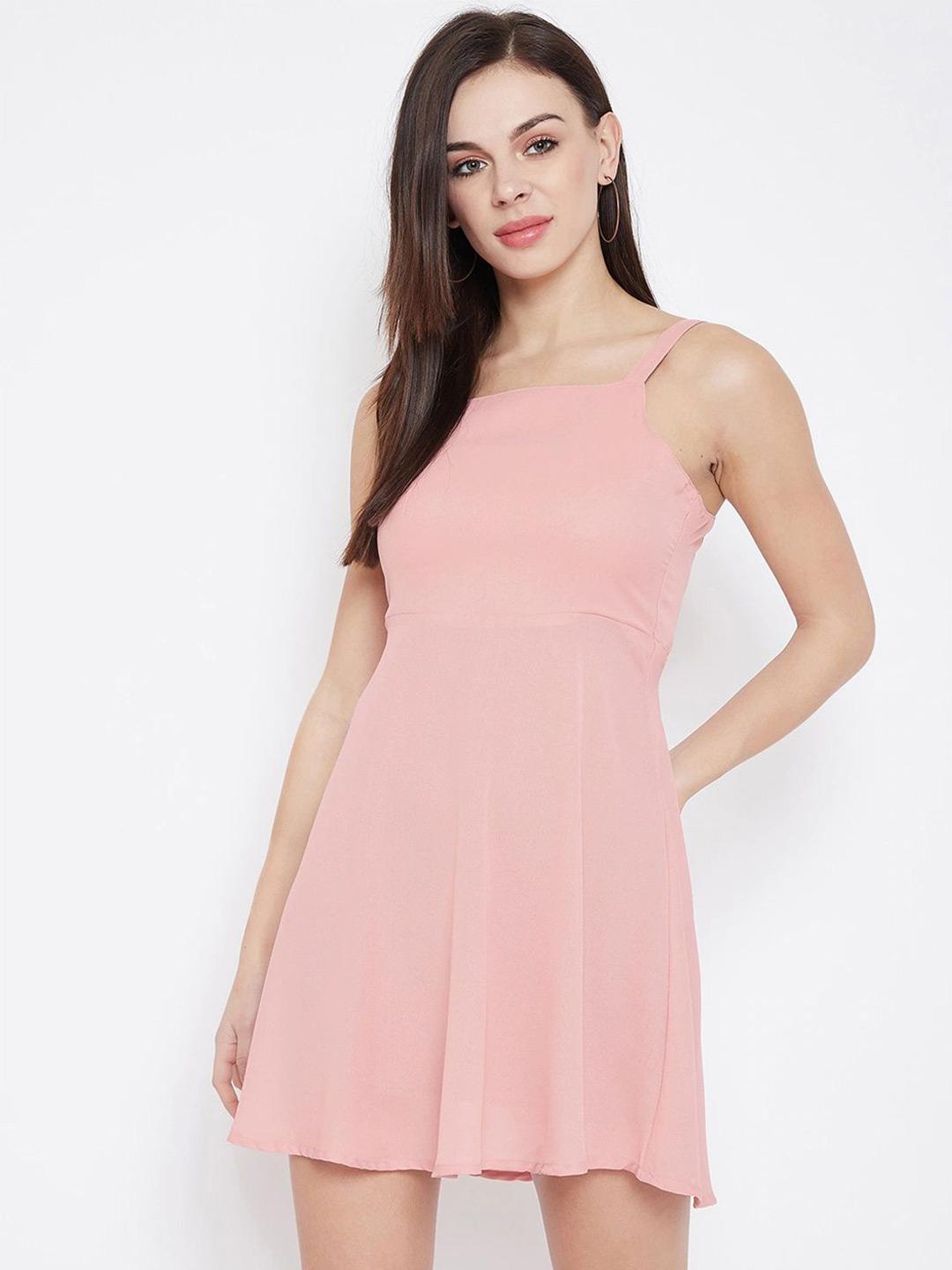 Buy Moda Rapido Women Solid Pink Sleeveless A Line Mini Dress - Dresses ...