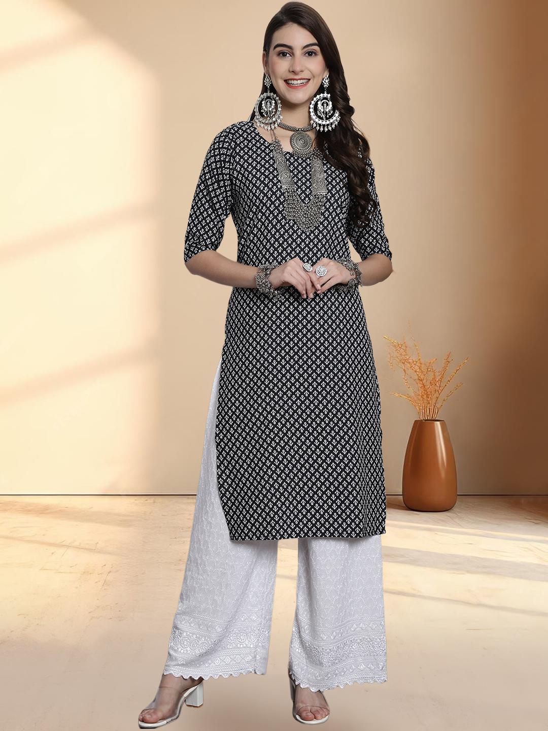 Buy HERE&NOW Women Ethnic Motifs Printed Crepe Kurta - Kurtas for Women ...