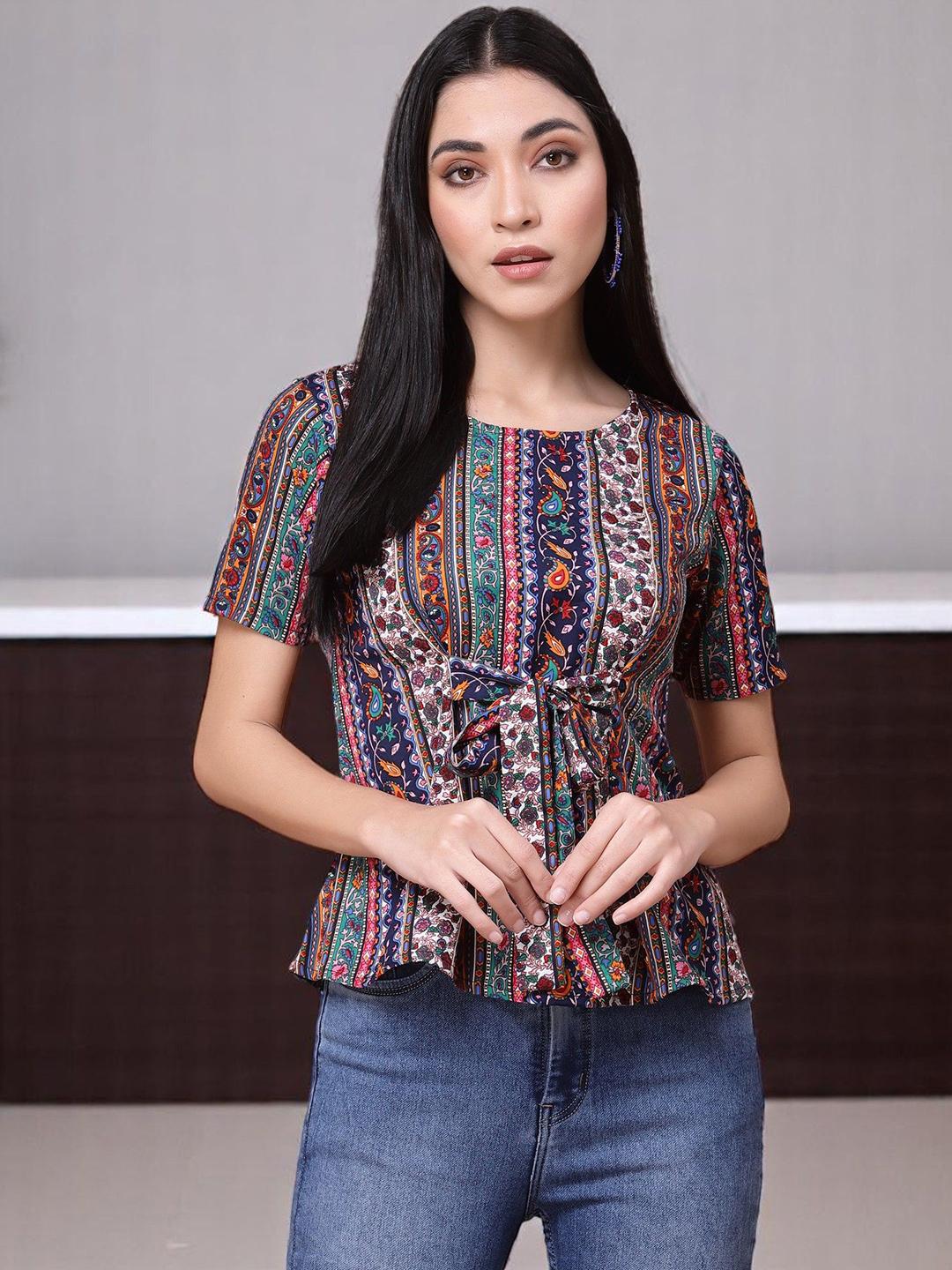 Buy OOMPH! FACTOR Women Ethnic Motifs Print Cinched Waist Top - Tops ...