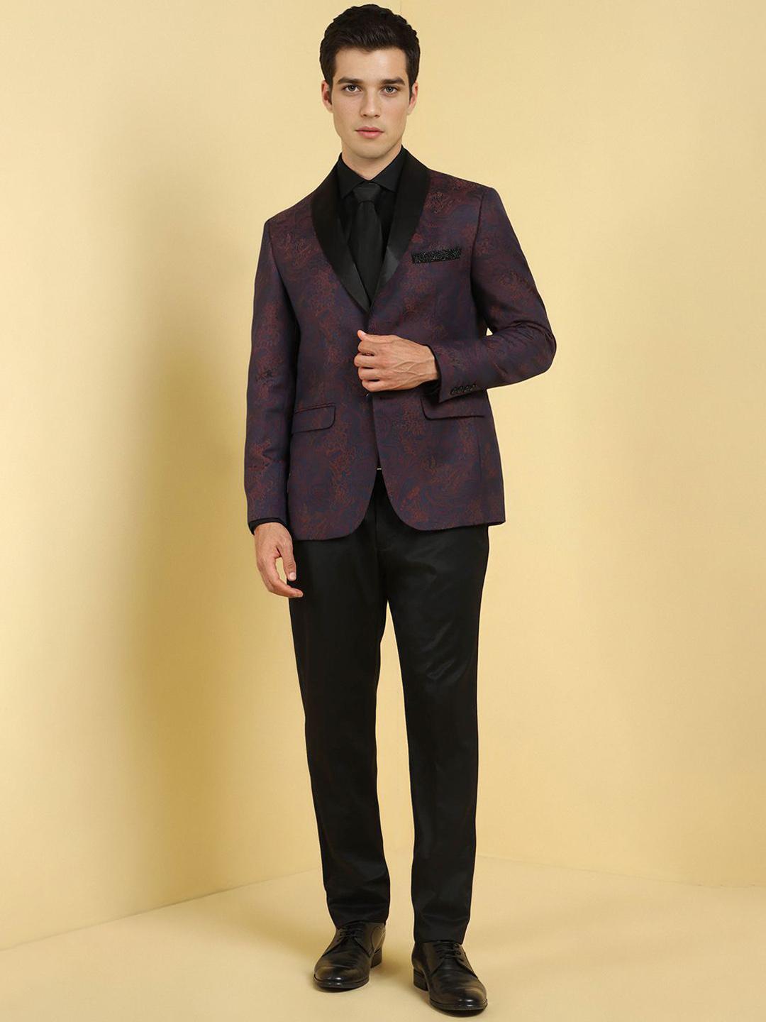 Buy Allen Solly Men Printed Two Piece Slim Fit Single Breasted Notched ...