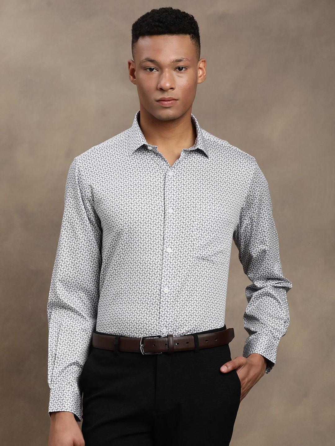 Buy Turtle Standard Slim Fit Geometric Printed Pure Cotton Formal Shirt ...