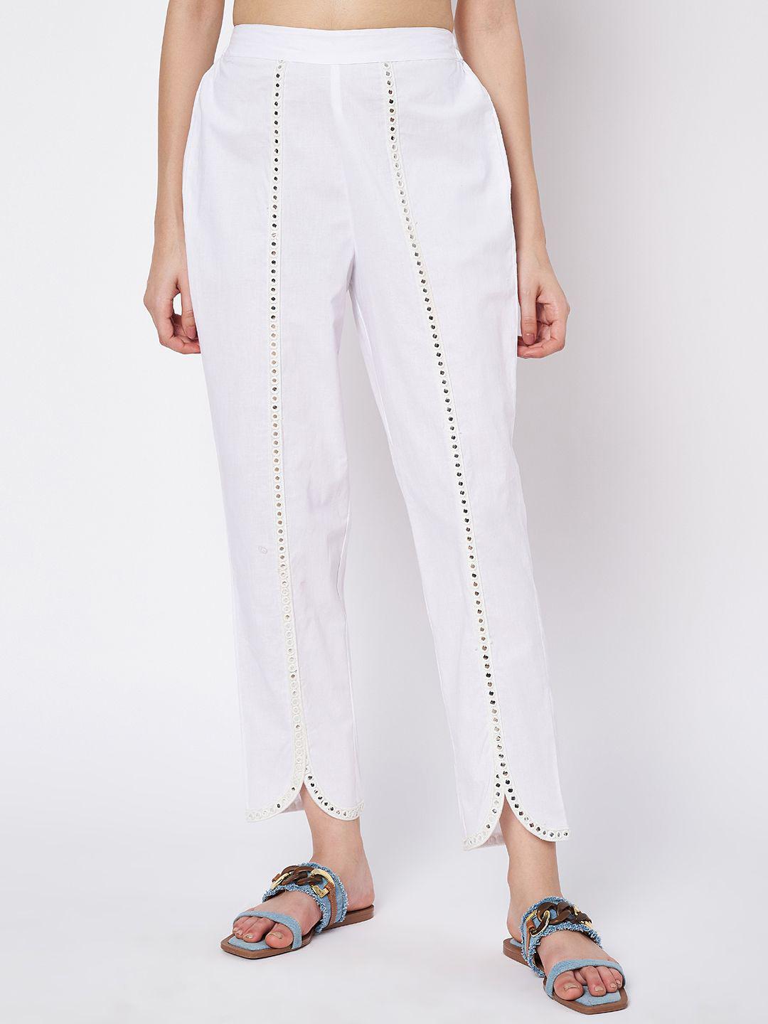 Buy 9rasa Women Smart Ethnic Motifs Relaxed Fit High Rise Trousers ...