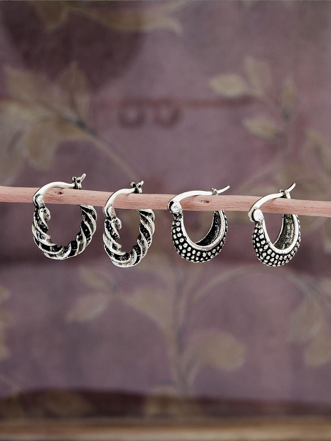 Buy Anouk Set Of 2 German Silver Silver Plated Circular Shaped Hoop ...