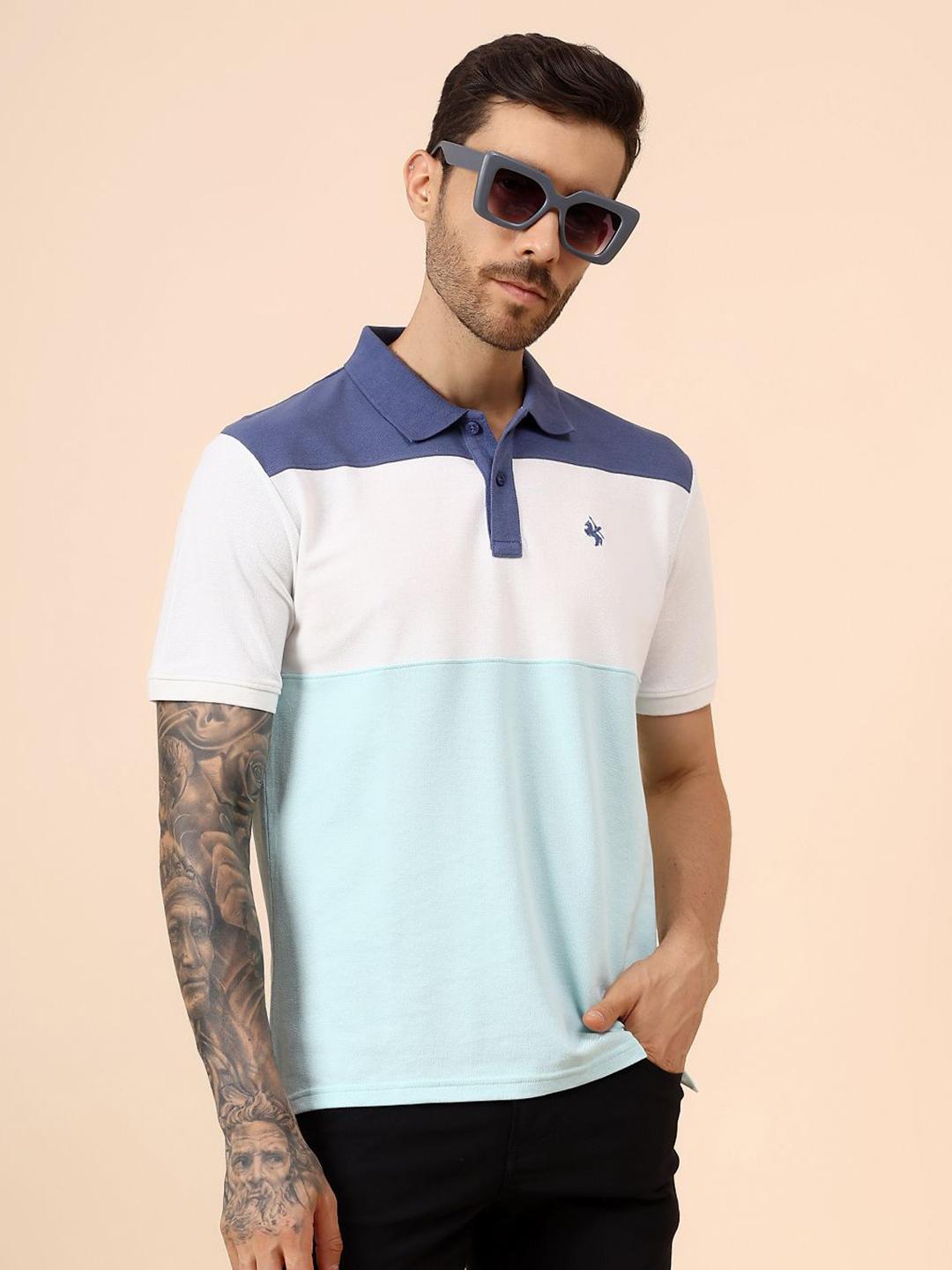 Buy Cantabil Colourblocked Cotton Polo Collar Neck Short Sleeves T ...