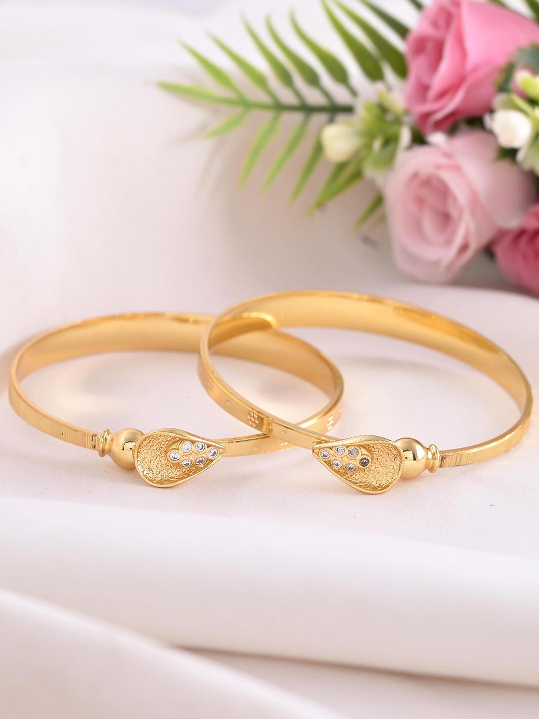 Buy VOJ Set Of 2 Gold Plated Stones Studded Tear Drop Shaped Bangles ...