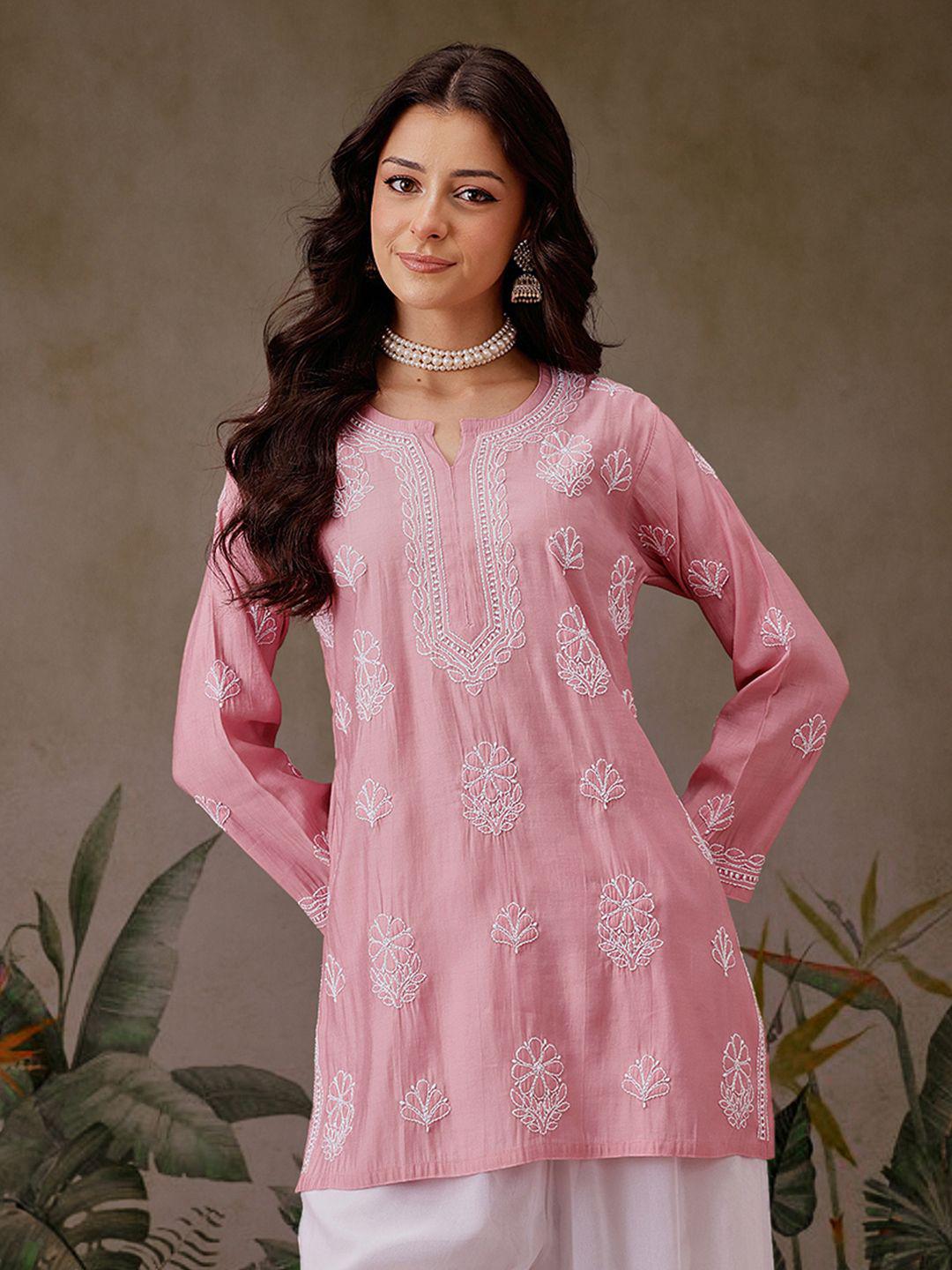 Buy ADA Women Ethnic Motifs Chikankari Chanderi Silk Chikankari Kurti ...