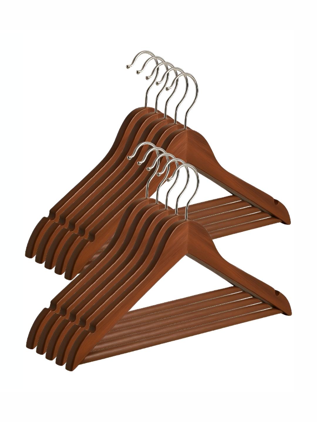 Buy ASH AND ROH Set Of 10 Brown Wooden Hangers - Hanger for Unisex ...