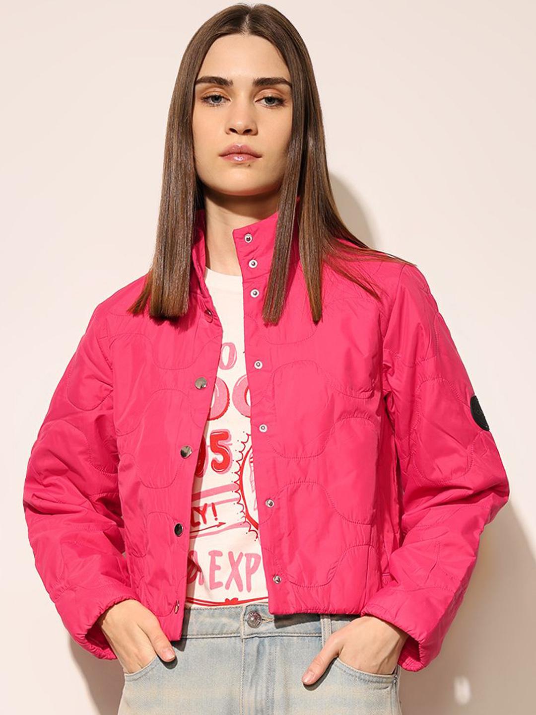 Buy ONLY Women Mock Collar Self Design Casual Quilted Jacket - Jackets ...