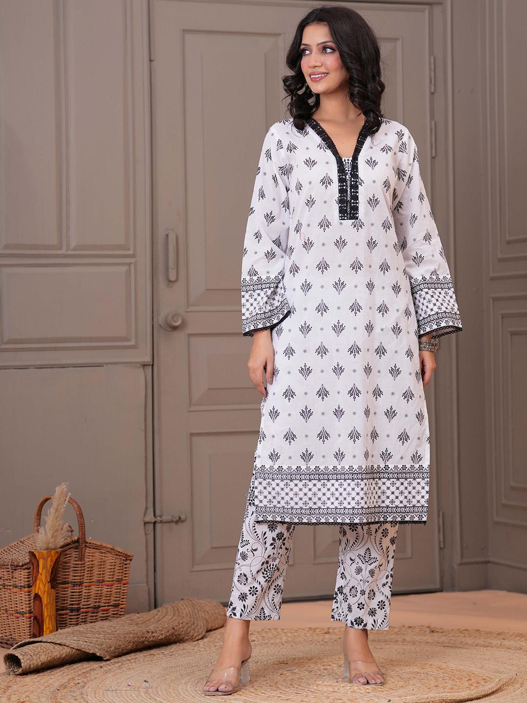 Buy Karaveera Women Floral Printed Regular Pure Cotton Kurta With ...