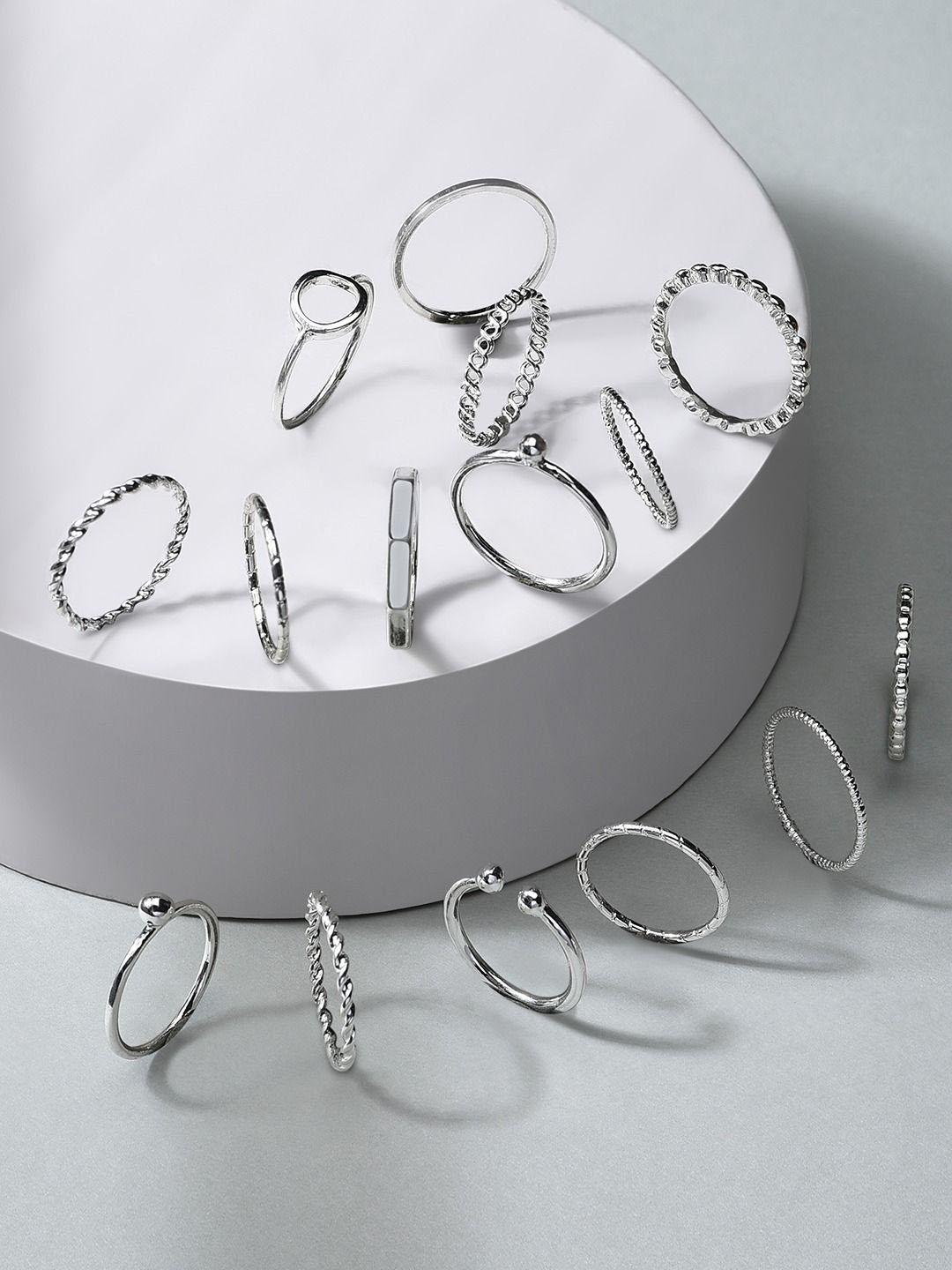 Buy AMI Set Of 15 Silver Plated Stackable Adjustable Finger Rings ...