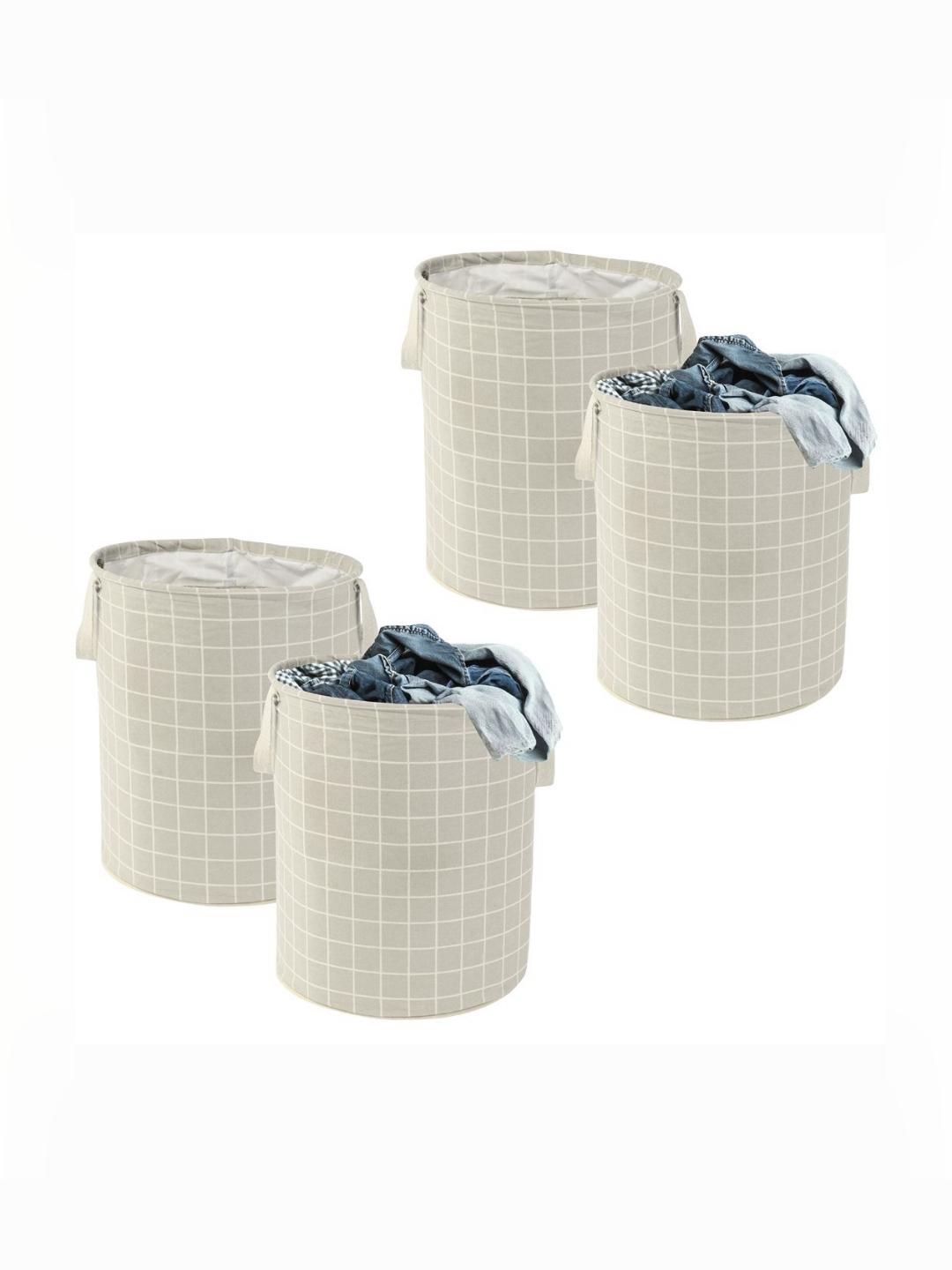 Buy Aura 4Pcs Grey & White Checked Cotton Foldable Laundry Bag With ...