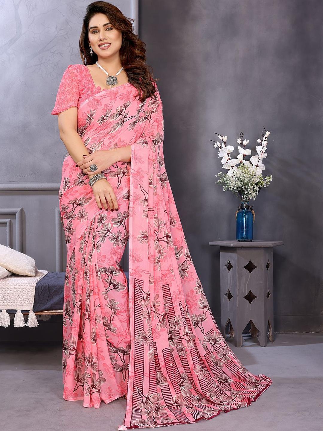 Buy Moda Rapido Pink Poly Georgette Sarees - Sarees for Women 34594083 ...