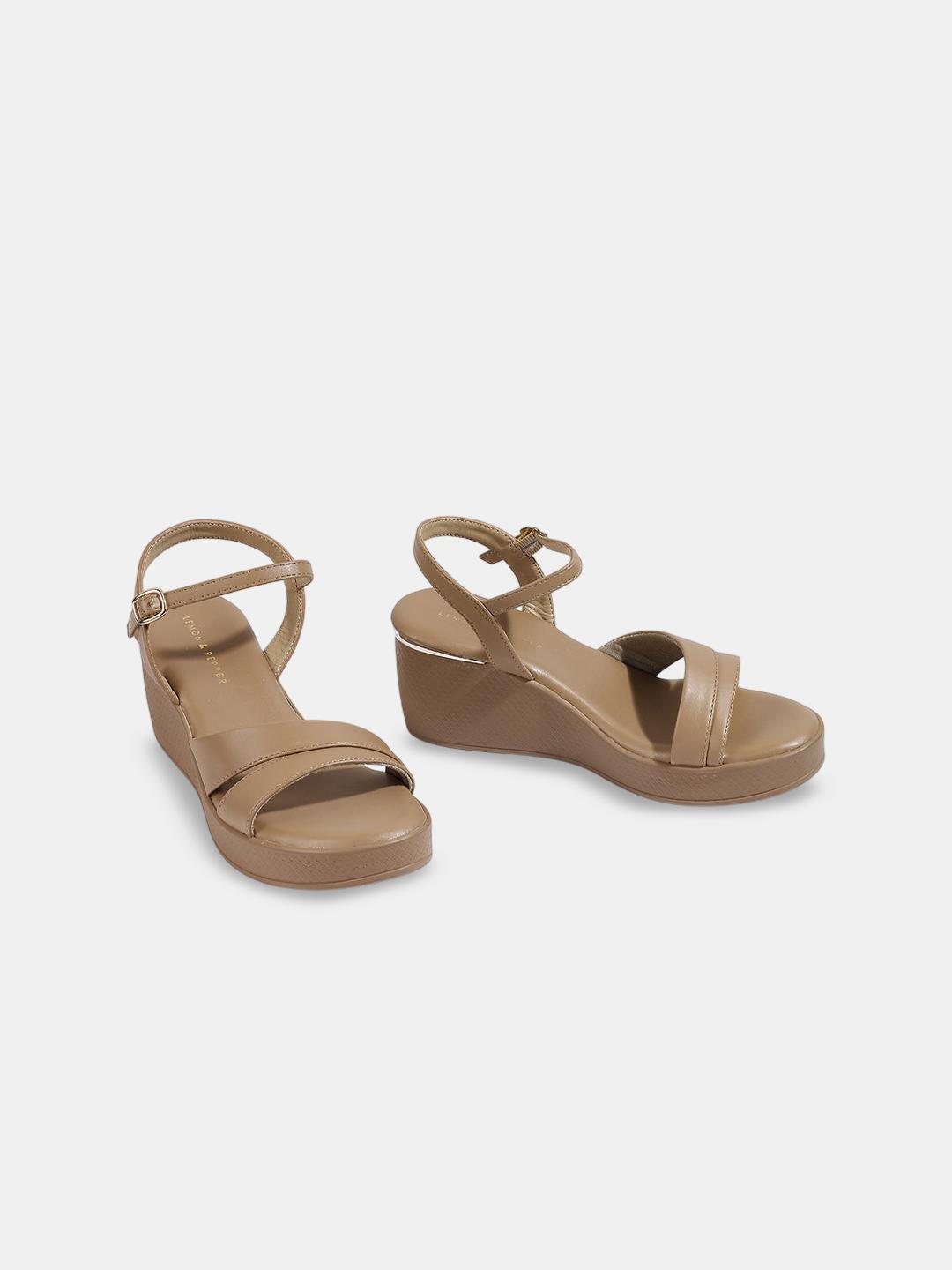 Buy LEMON & PEPPER Women PU Wedge Sandals With Buckles - Heels for ...