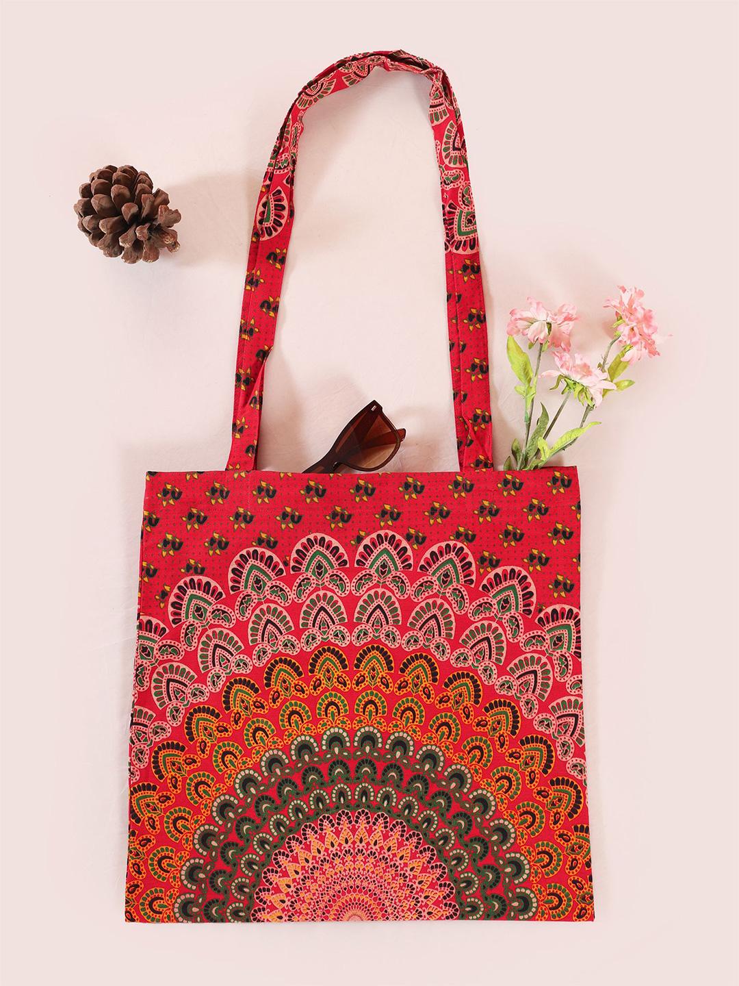 Buy HANDICRAFT PALACE Ethnic Motifs Printed Shopper Tote Bag With Cut ...