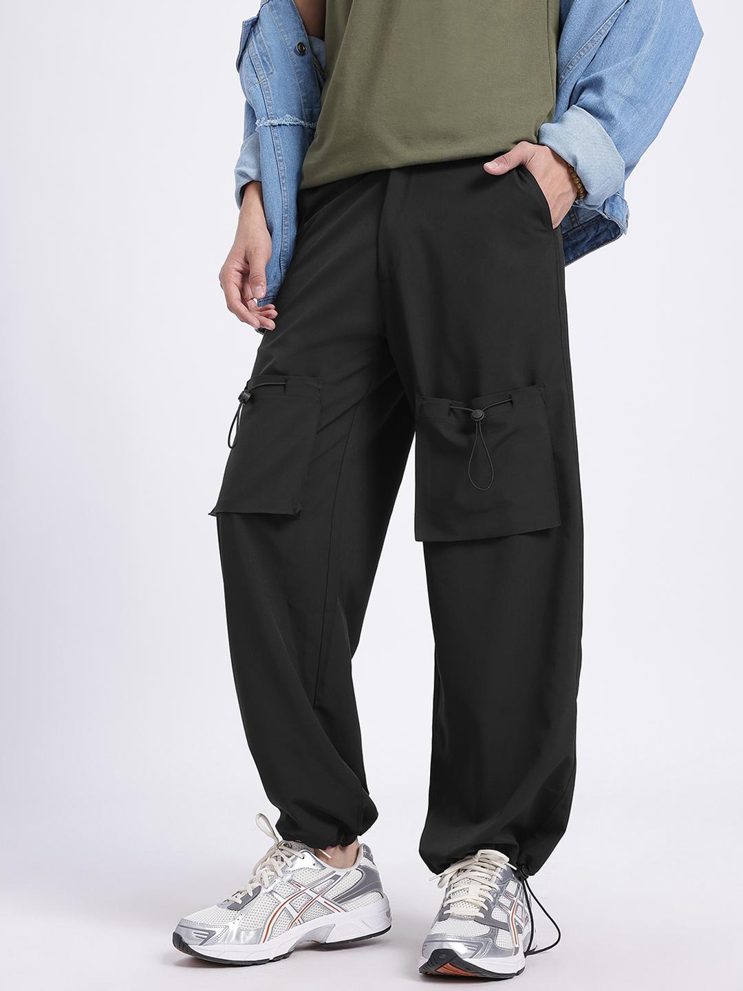 Buy Boho Baggy Mid Rise Cargo Style Trousers With Toggle Hem - Trousers ...