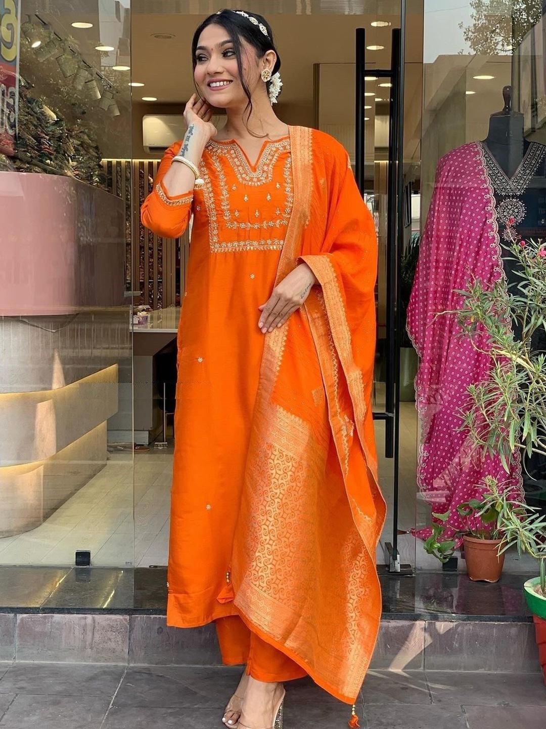 Buy GUNVANTI FAB Ethnic Motifs Embroidered Pure Cotton Straight Kurta ...