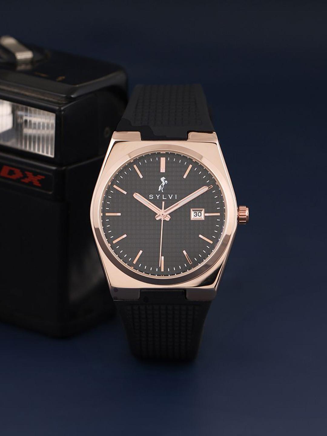 Buy Sylvi Men Patterned Dial & Straps Analogue Multi Function Watch Pro Blk Rose Blk PU ...