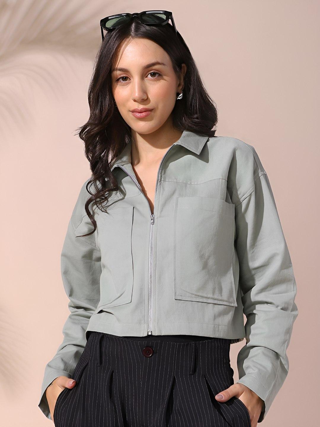 Buy DL Woman Cotton Spread Collar Crop Shacket - Shackets for Women ...