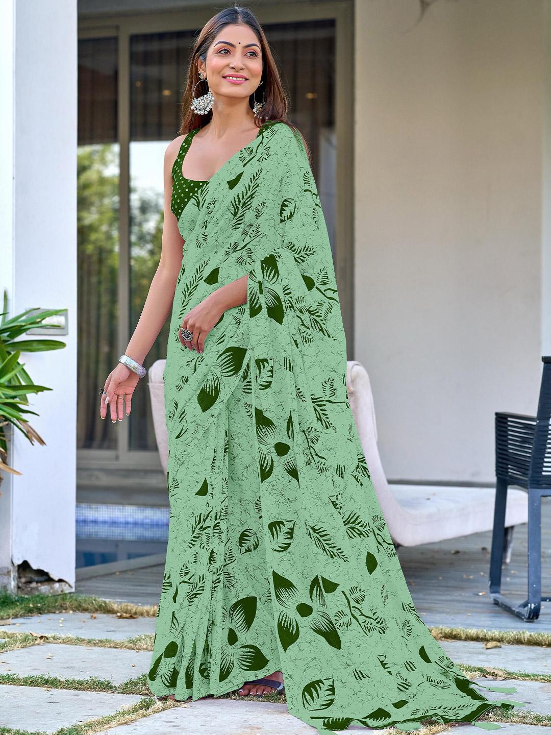 Buy KALINI Batik Floral Block Printed 1 Minute Ready To Wear Mulmul ...