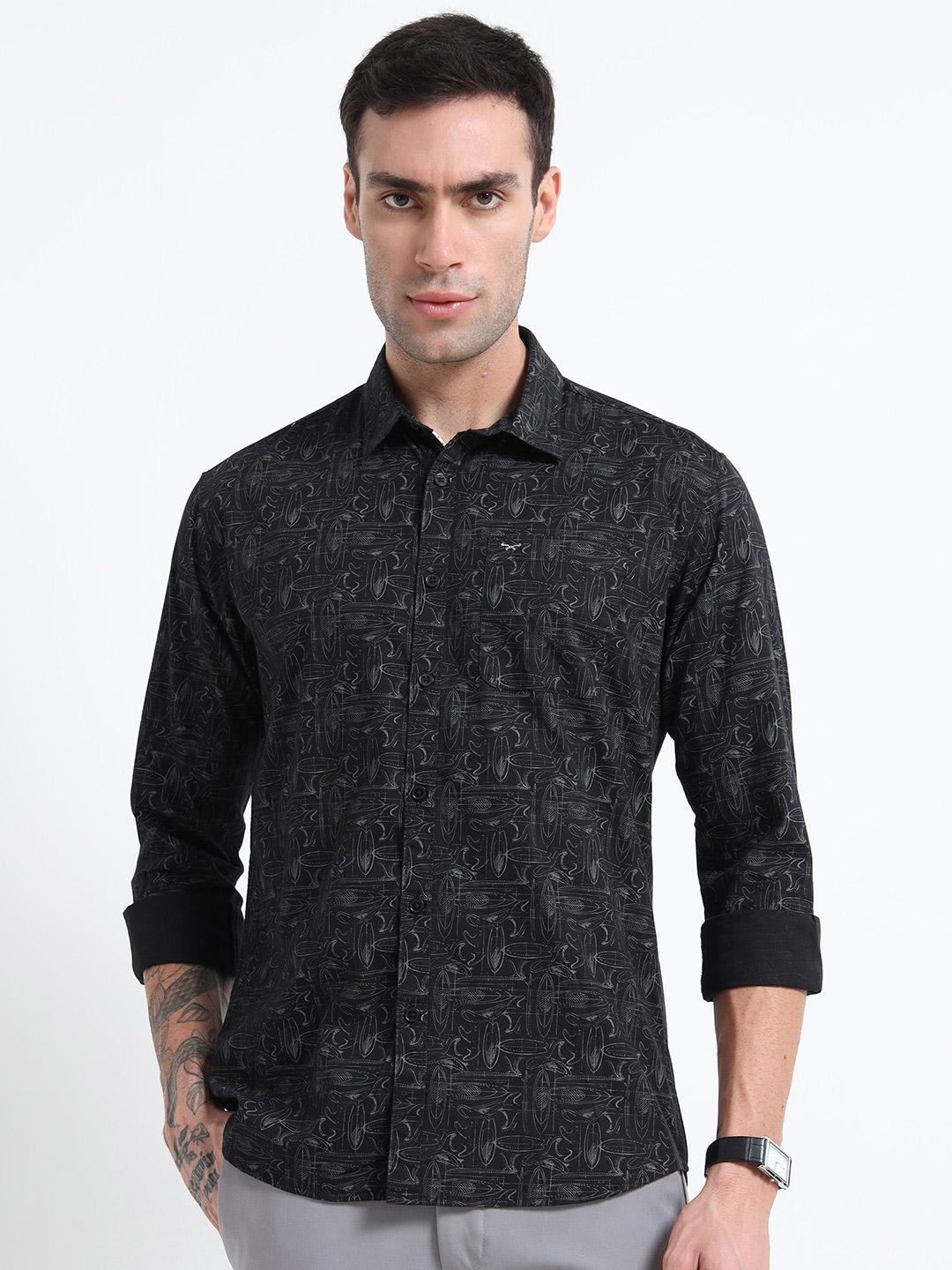 Buy RIGS AND RAGS Men Slubscape Classic Printed Spread Collar Slim Fit ...