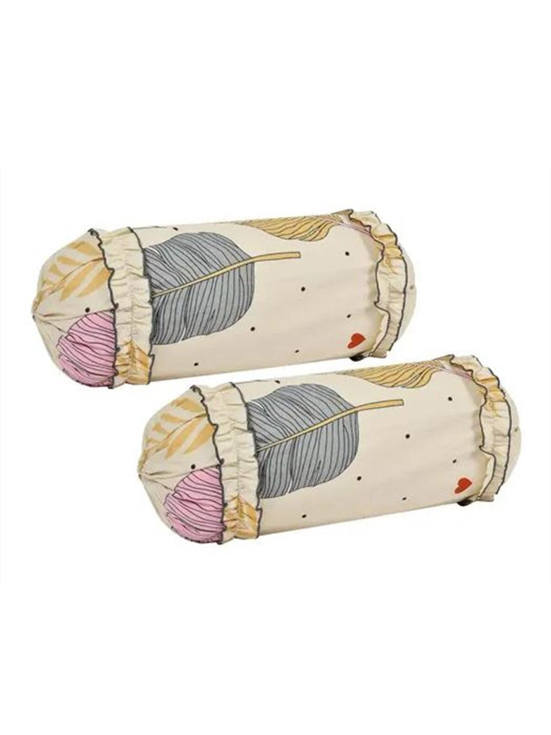 Buy Luxmi Cotton Fabrics 2 Pcs Cream Colored & Grey Printed Bolster ...