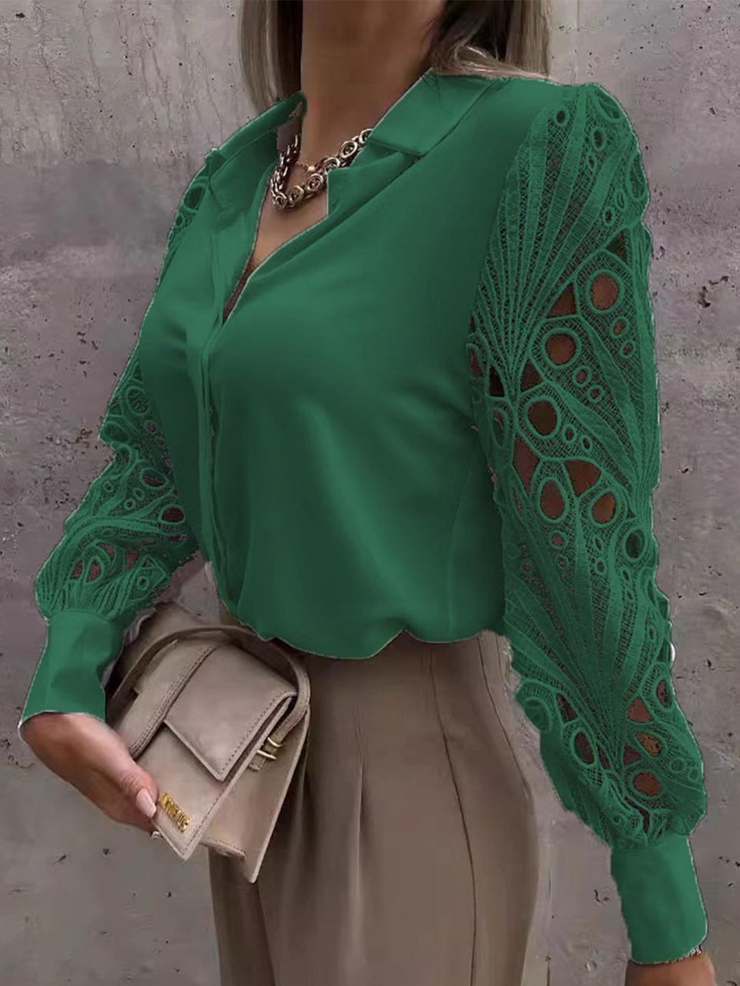 Buy Bebe Green Cutout Lace Long Sleeve Shirt - Shirts for Women ...