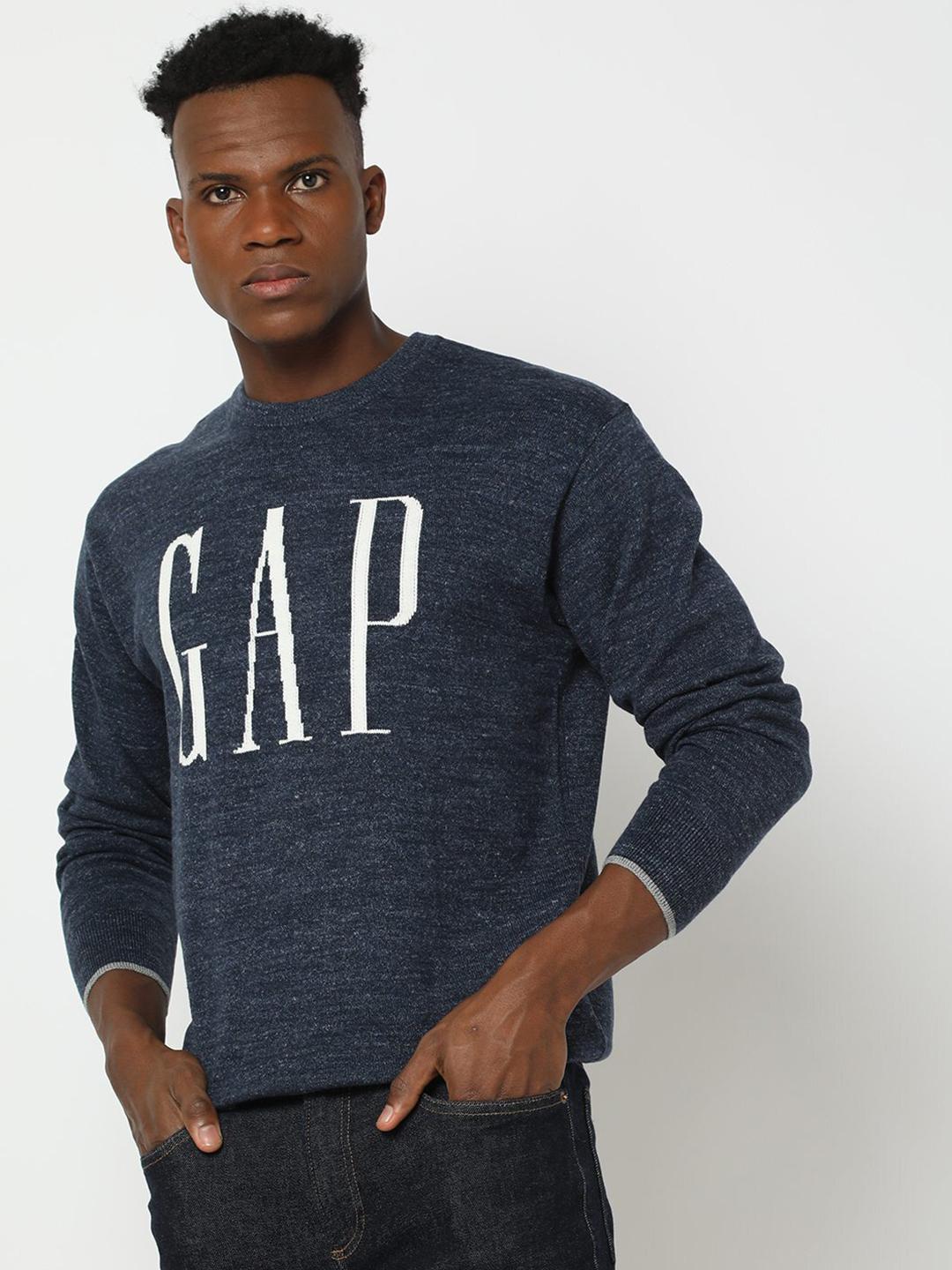 Buy GAP Brand Logo Self Design Crew Neck Pullover - Sweaters for Men ...