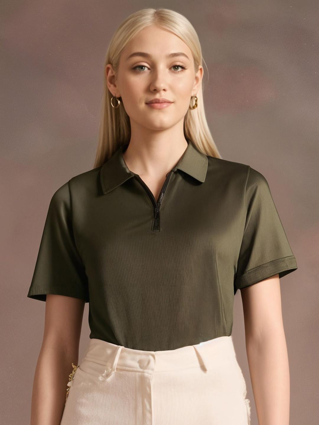 Buy MACK JONNEY Polo Collar Pockets Cotton T Shirt - Tshirts for Women ...