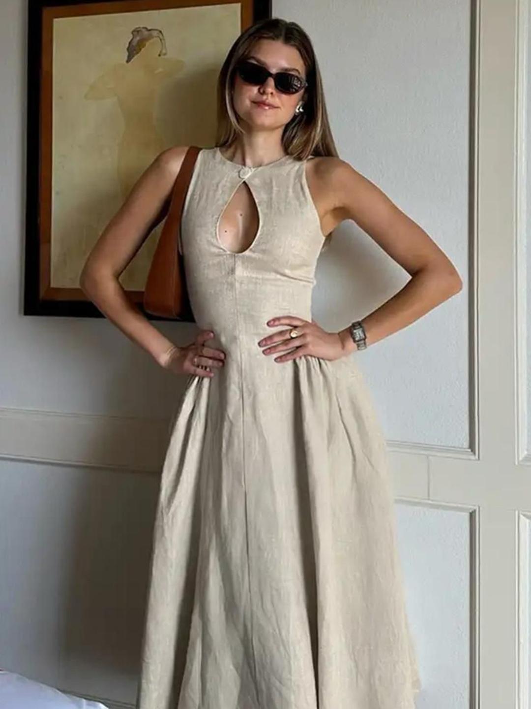Buy Miss Mosa By Akanksha Women Beige Harlow Statement Dropwaist Midi ...