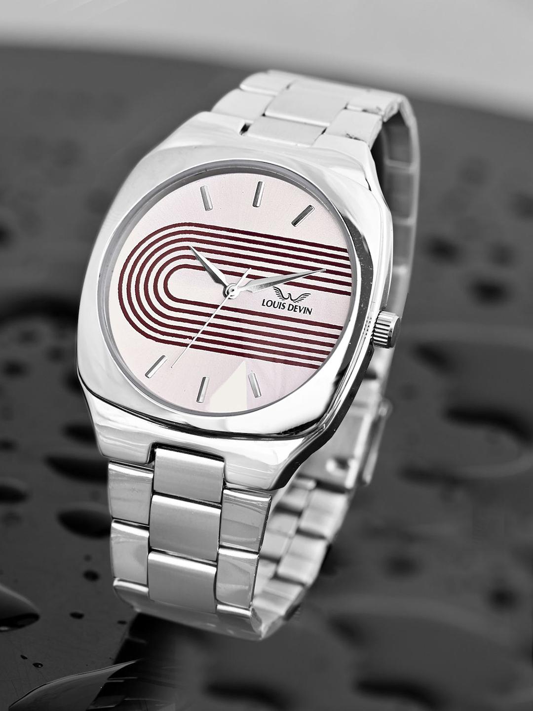 Buy LOUIS DEVIN Men Silver Toned & Brown Stainless Steel Chain Wrist ...