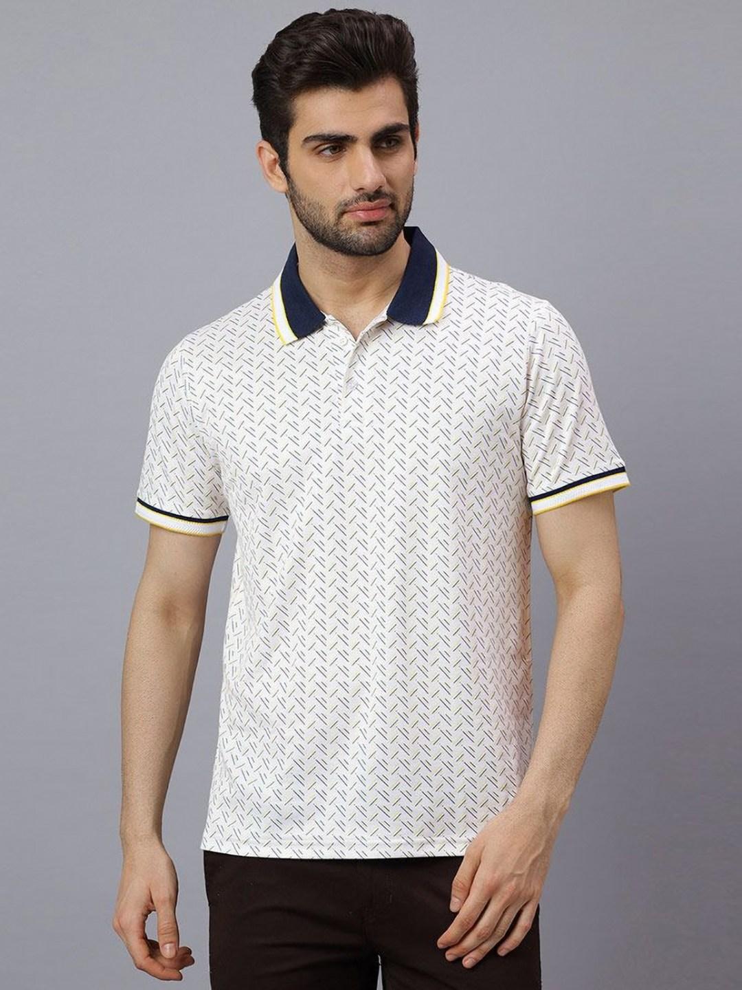 Buy Wear Your Opinion Men Jacquard Printed Polo Collar Neck T Shirt ...