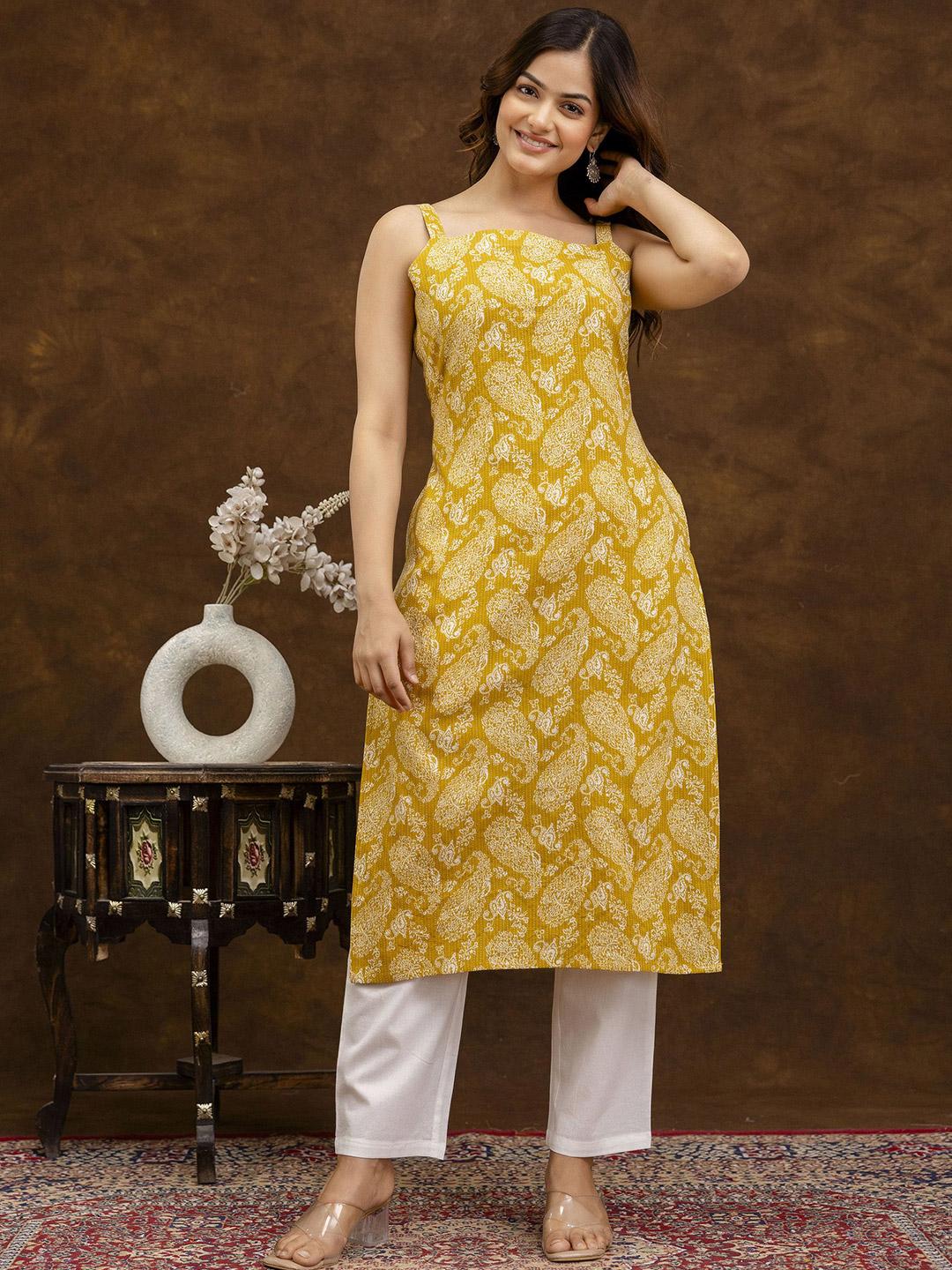 Buy Anouk Rustic Paisley Printed Square Neck Cotton Straight Kurta ...
