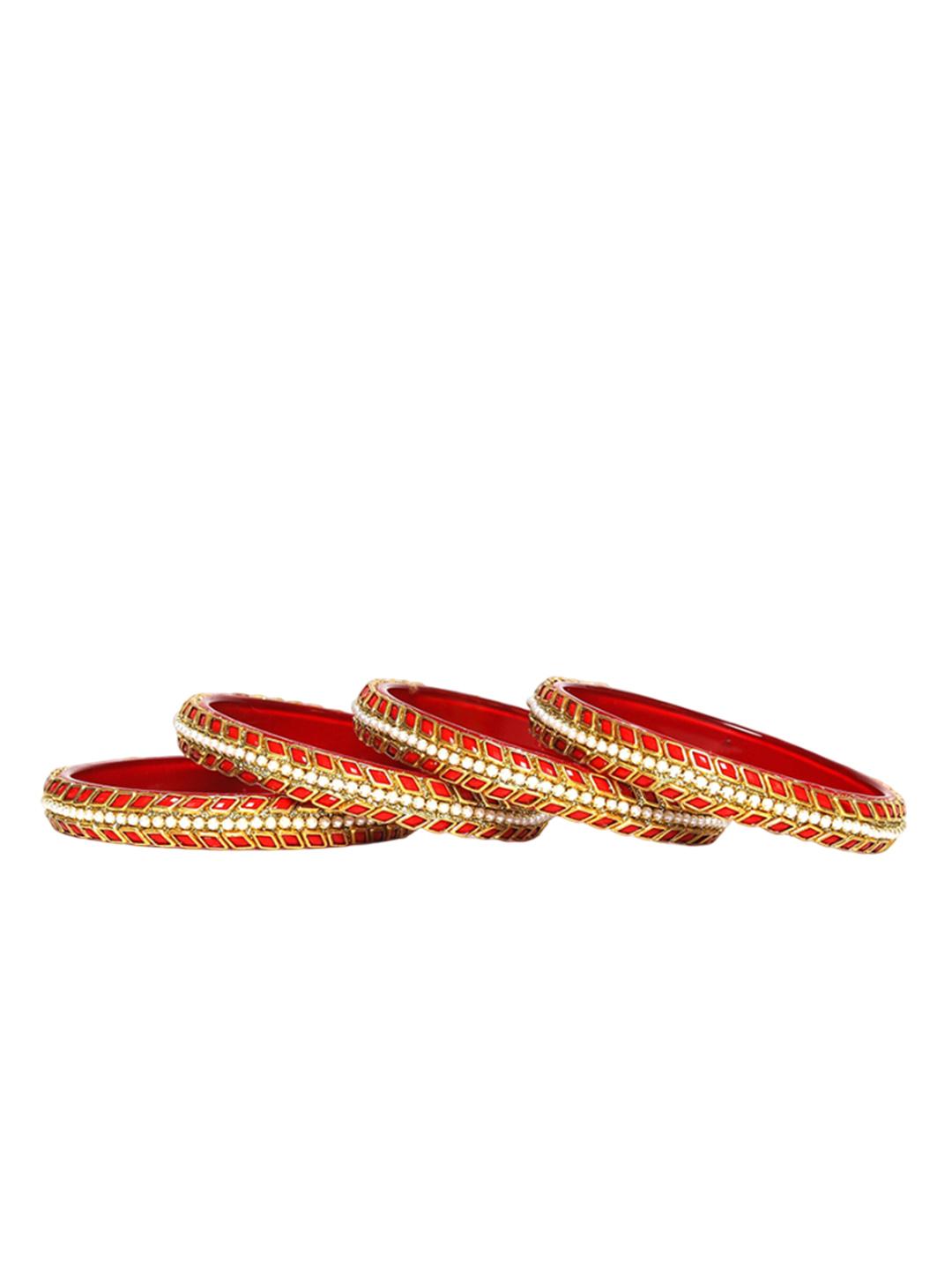 Buy KOTTIAR CREATIONS Set Of 4 Glass Diamond Stone Studded Bangles ...