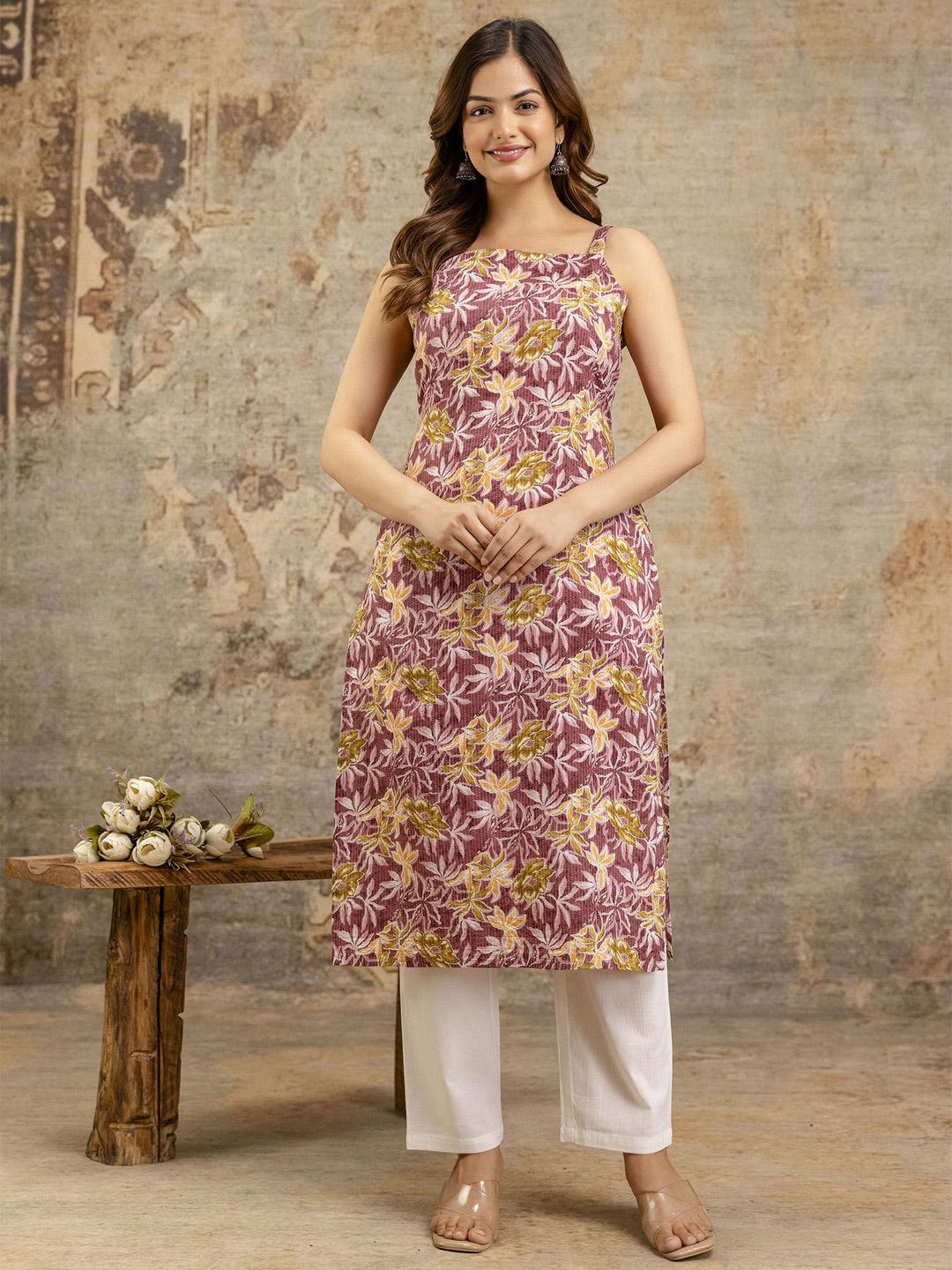 Buy Anouk Rustic Floral Printed Square Neck Cotton Straight Kurta ...