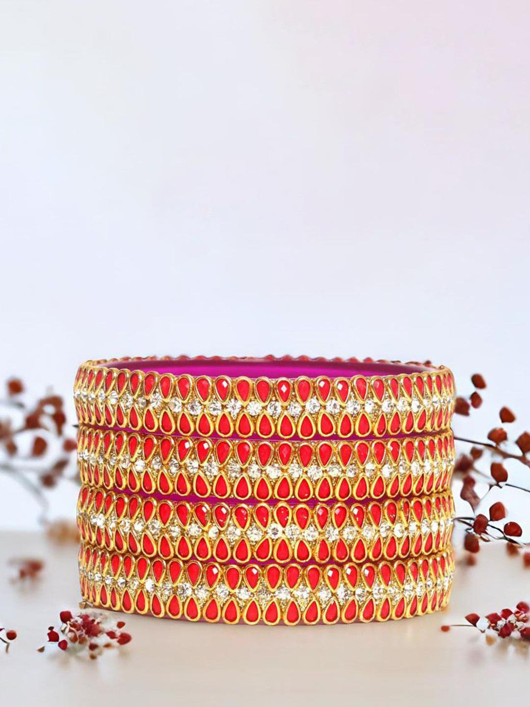 Buy KOTTIAR CREATIONS Set Of 4 Crystal Studded Glass Diamond Bangle ...