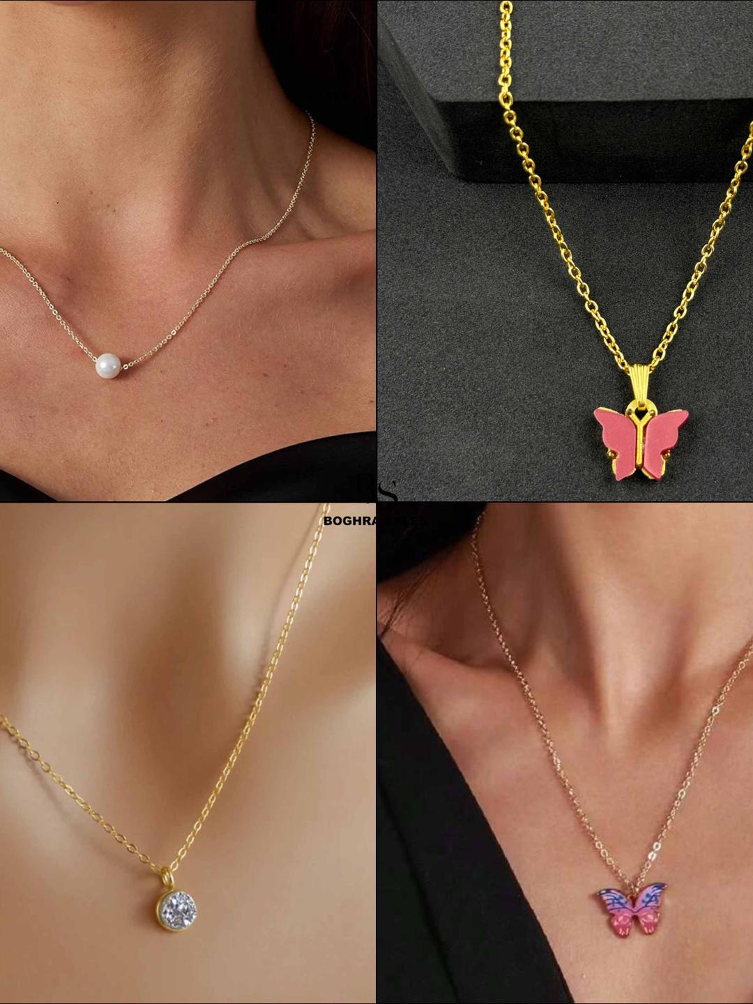 Buy Boghra Sales Set Of 4 Gold Plated Brass Pearls Chain - Necklace And ...