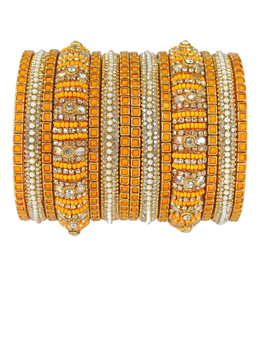 Buy KOTTIAR CREATIONS Set Of 14 Glass Diamond Stone Studded Bangles ...