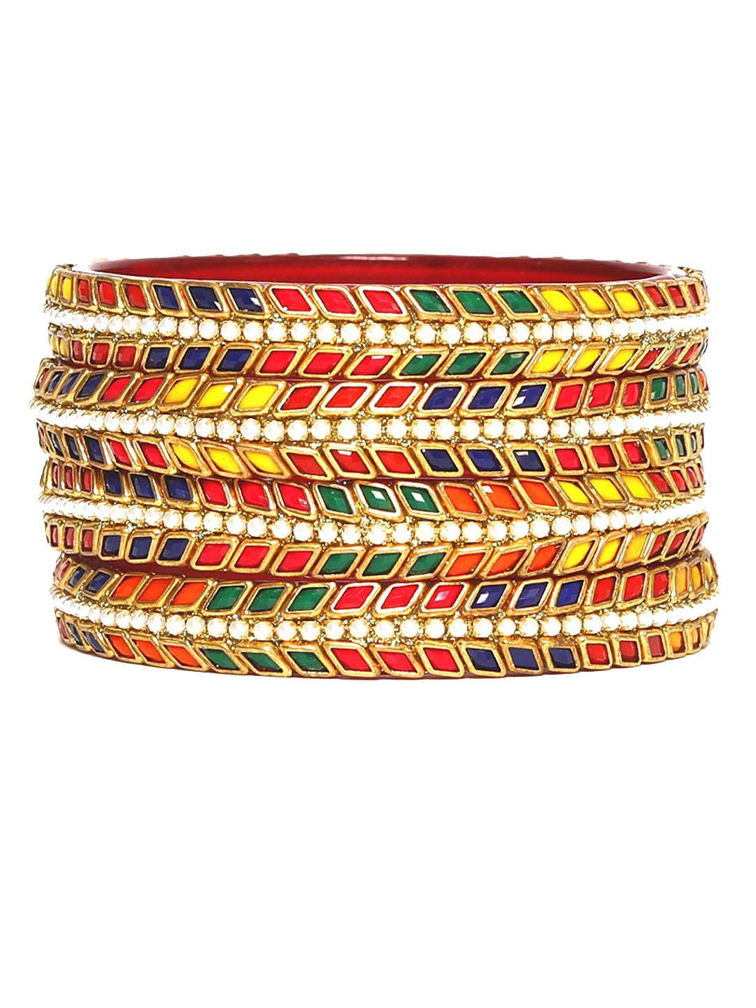 Buy KOTTIAR CREATIONS Set Of 4 Crystal Studded Glass Diamond Bangle ...
