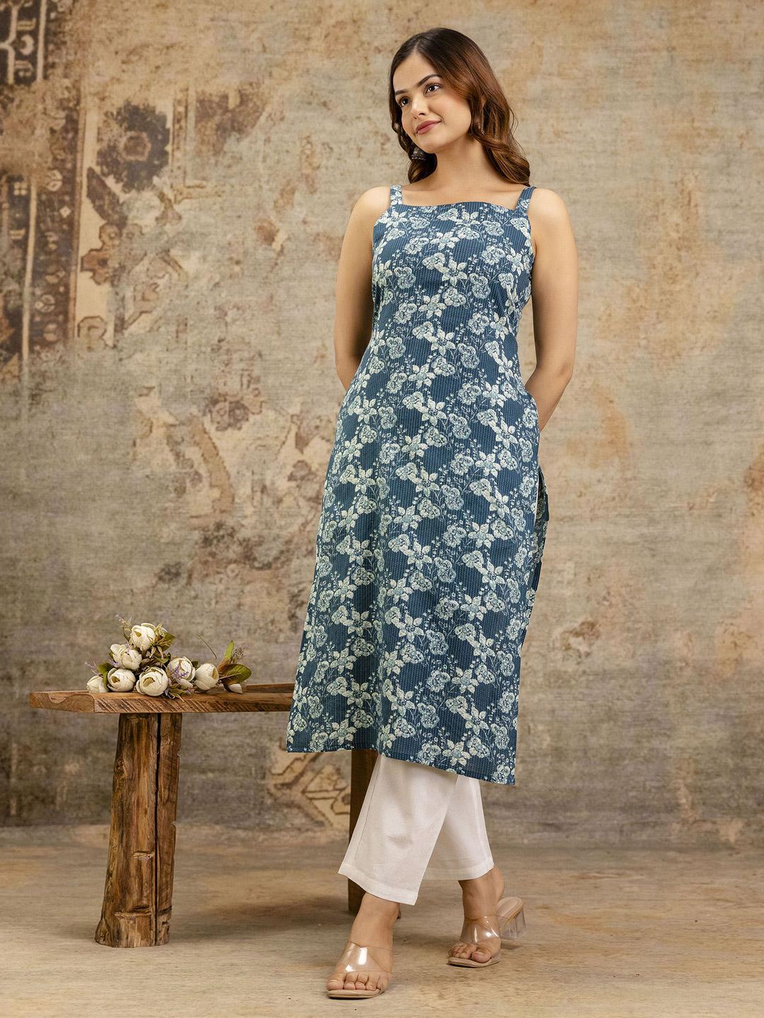 Buy Anouk Rustic Floral Printed Square Neck Cotton Straight Kurta ...