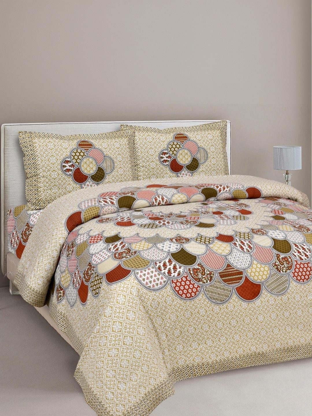 Buy KD PRINTS Beige & White Ethnic Motifs 180 TC King Bedsheet With 2 Pillow Covers - Bedsheets ...