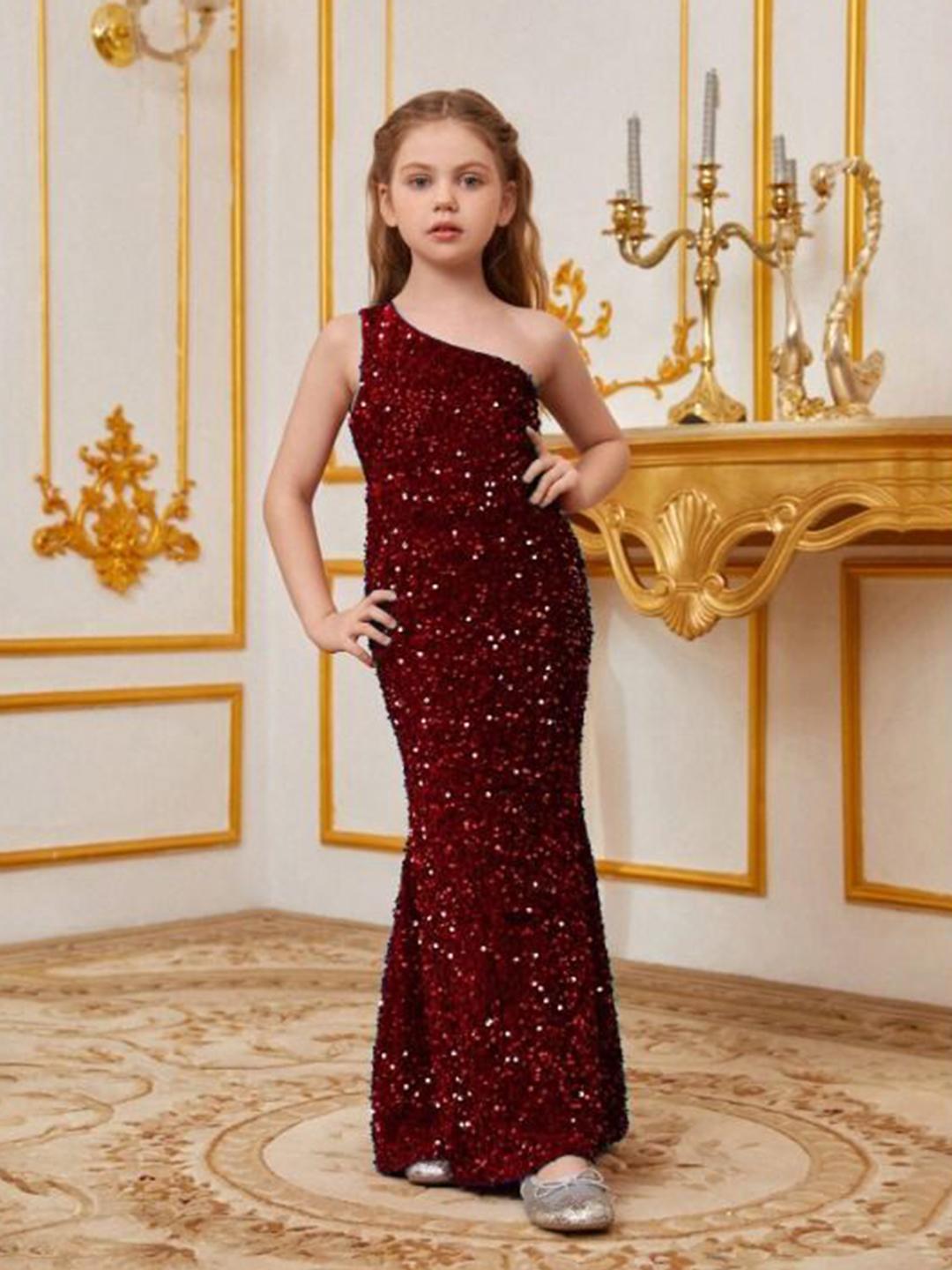 Buy FOLENNE Embellished One Shoulder PU Coated Velvet A Line Maxi Dress ...