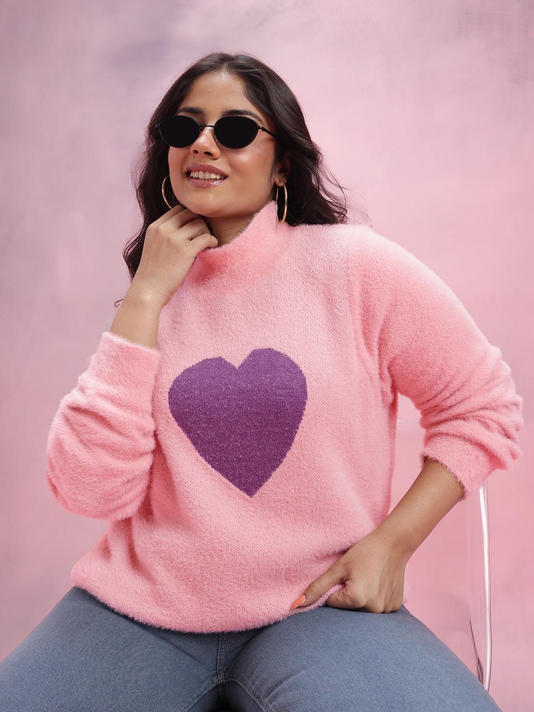 Buy DressBerry Curve Plus Size Self Design Fuzzy Pullover - Sweaters ...