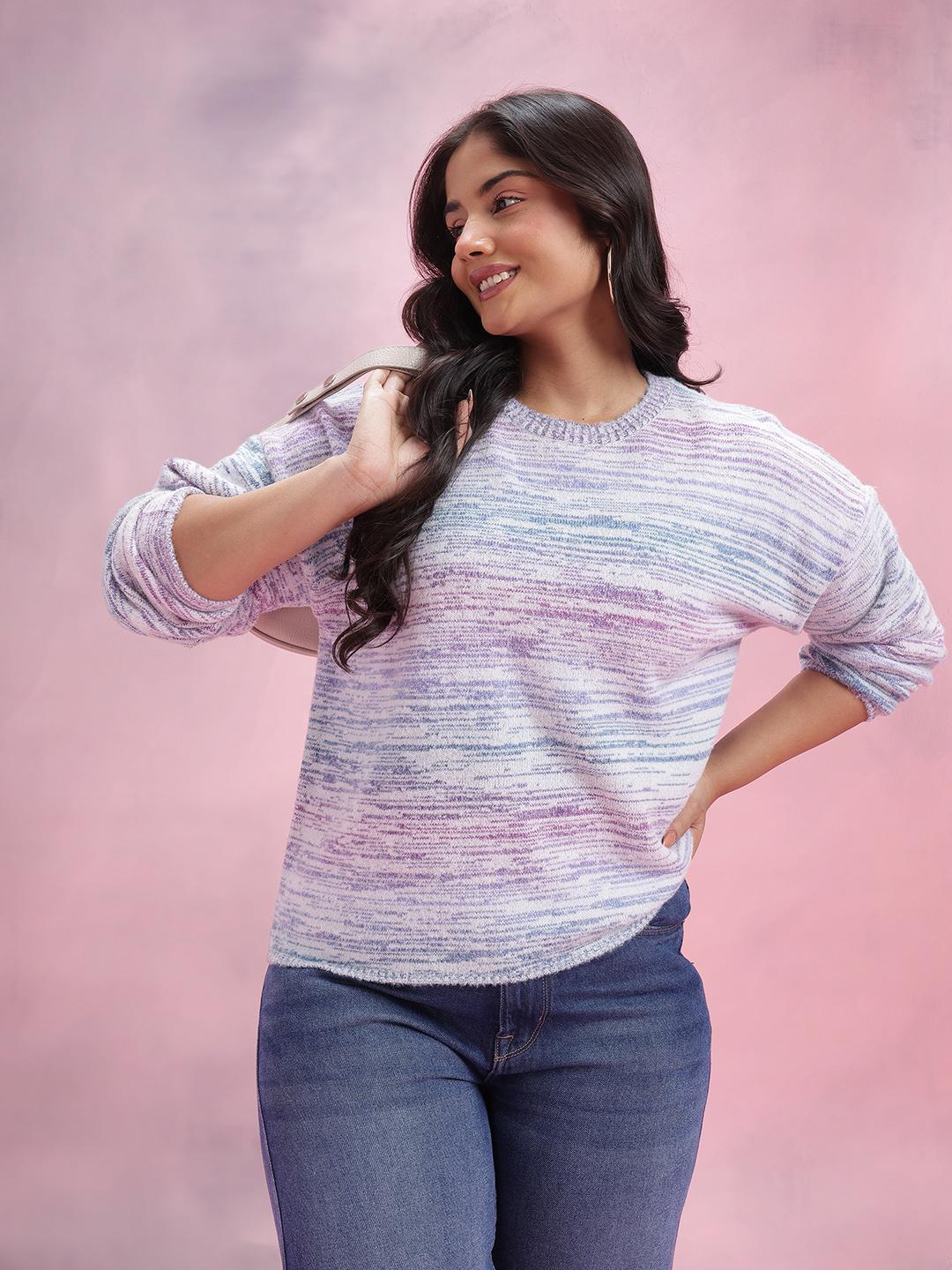 Buy DressBerry Curve Abstract Self Design Round Neck Pullover ...