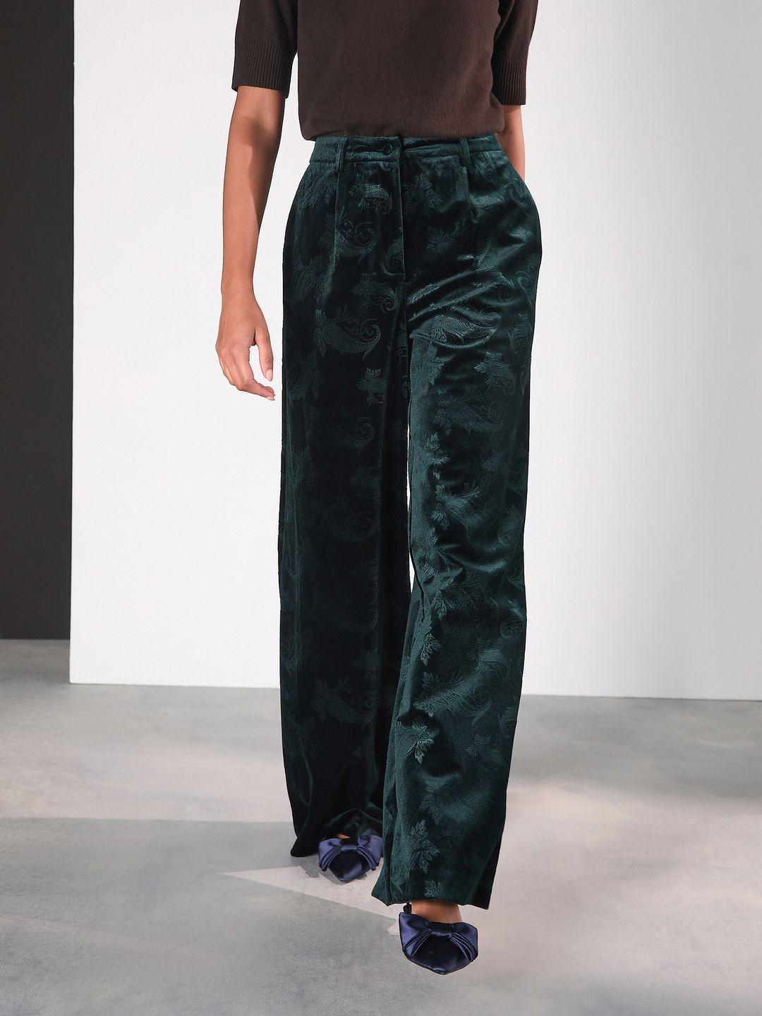Buy NEXT Women Velvet Paisley Self Design Mid Rise Pleated Wide Leg ...