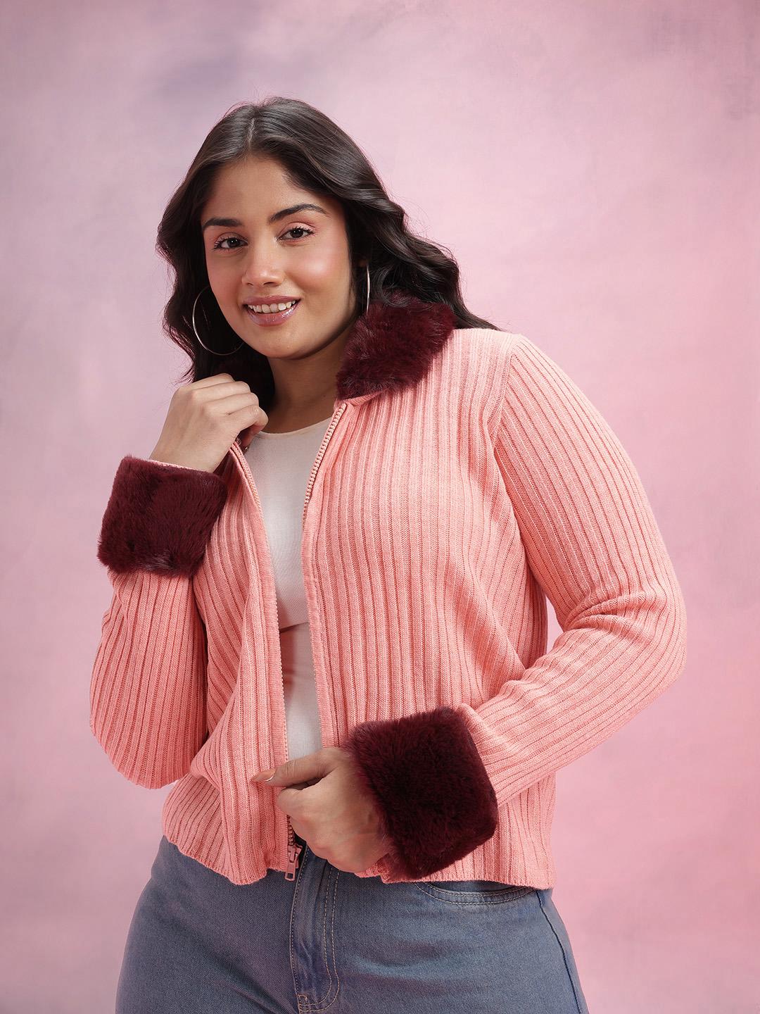 Buy DressBerry Curve Self Striped Cardigan - Sweaters for Women ...